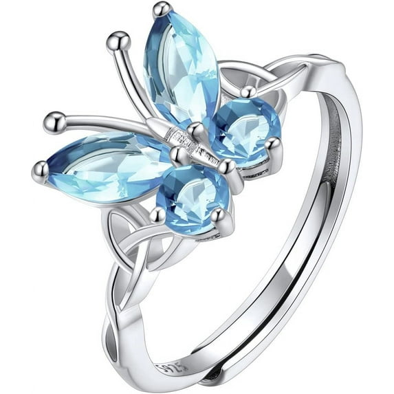 925 Sterling Silver Butterfly Ring,Adjustable Silver Birthstone Rings ...