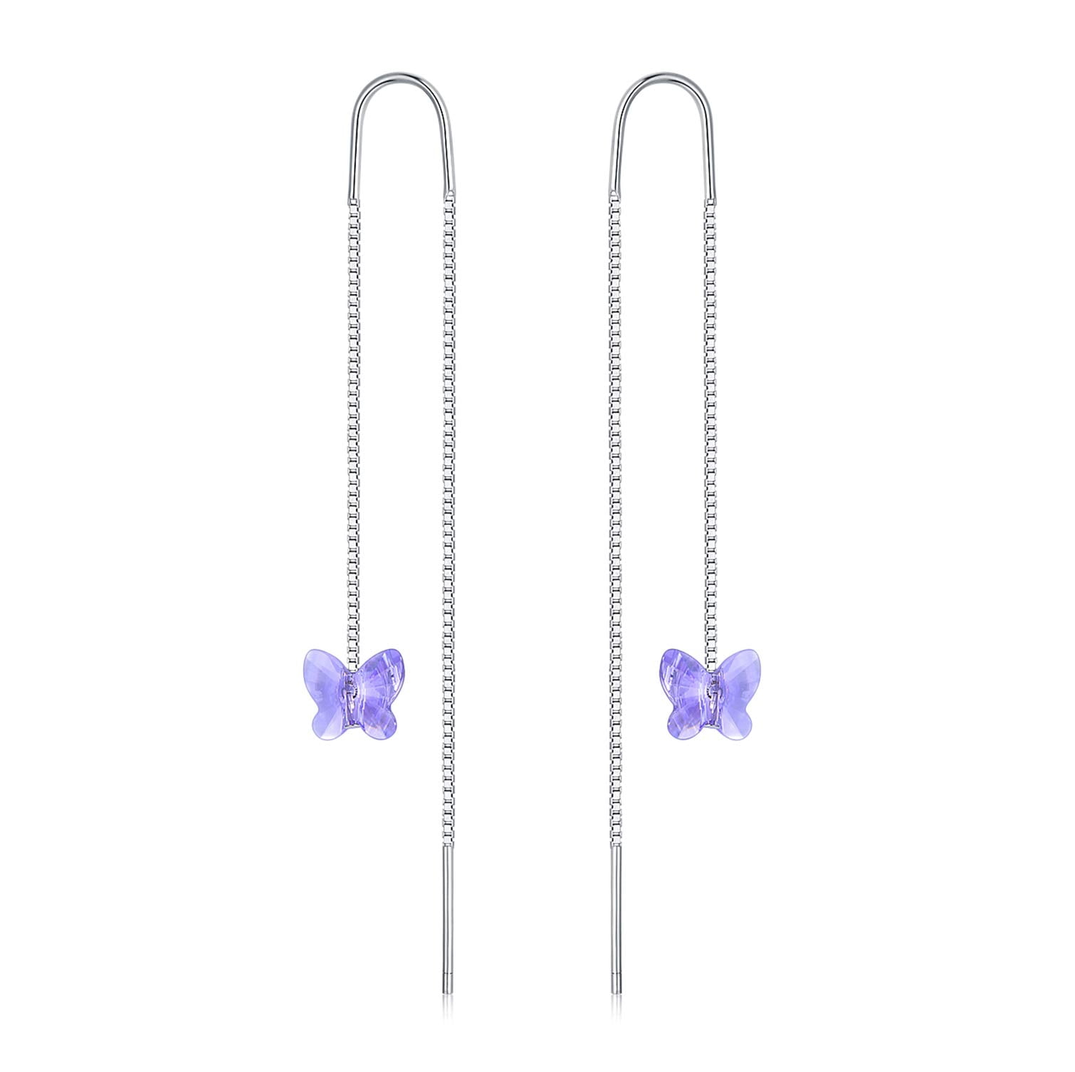 925 Sterling Silver Butterfly Threader Earrings Tassel Long Chains Ear ...