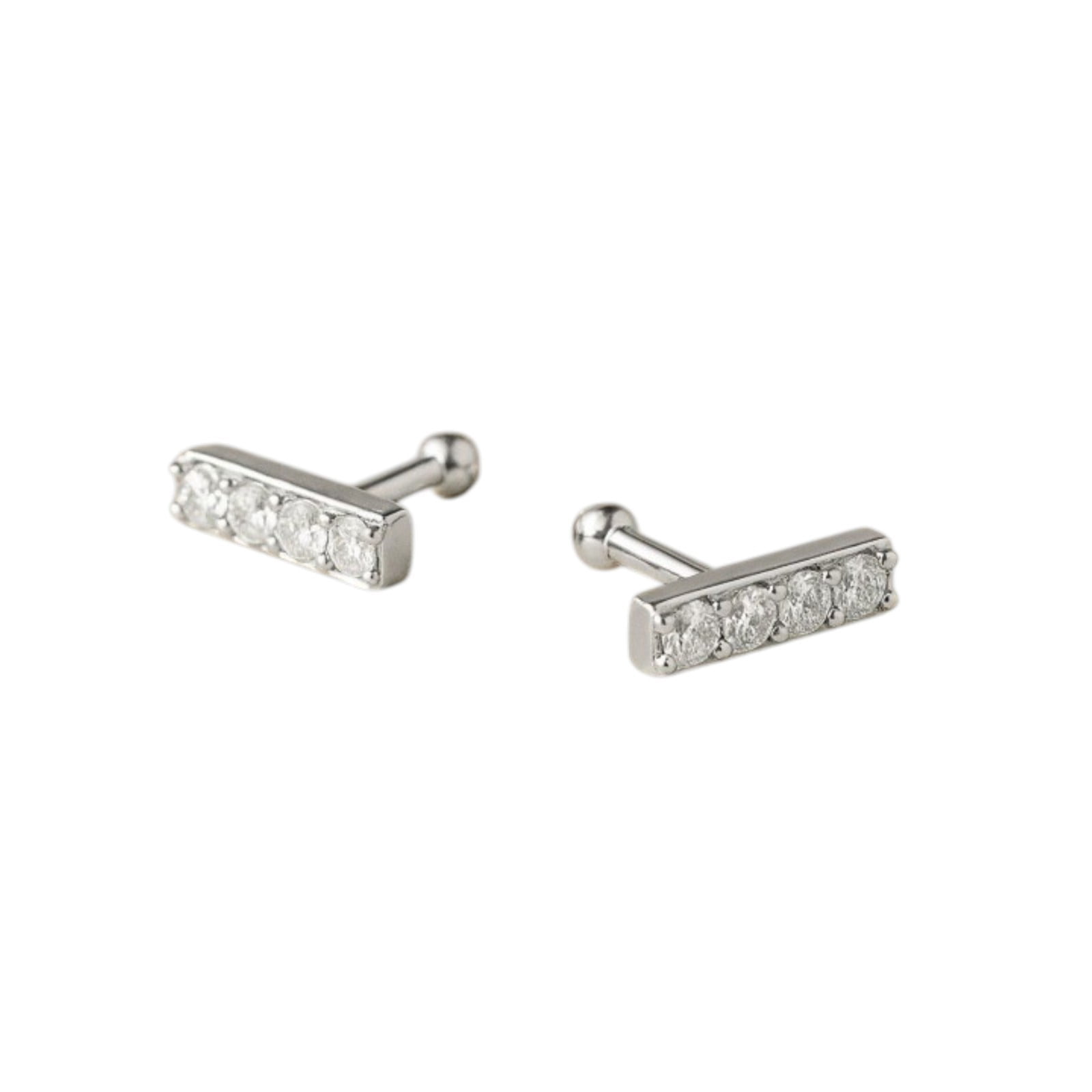 925 Sterling Silver CZ Bar Stud Earrings Minimal Geometric Daily ...
