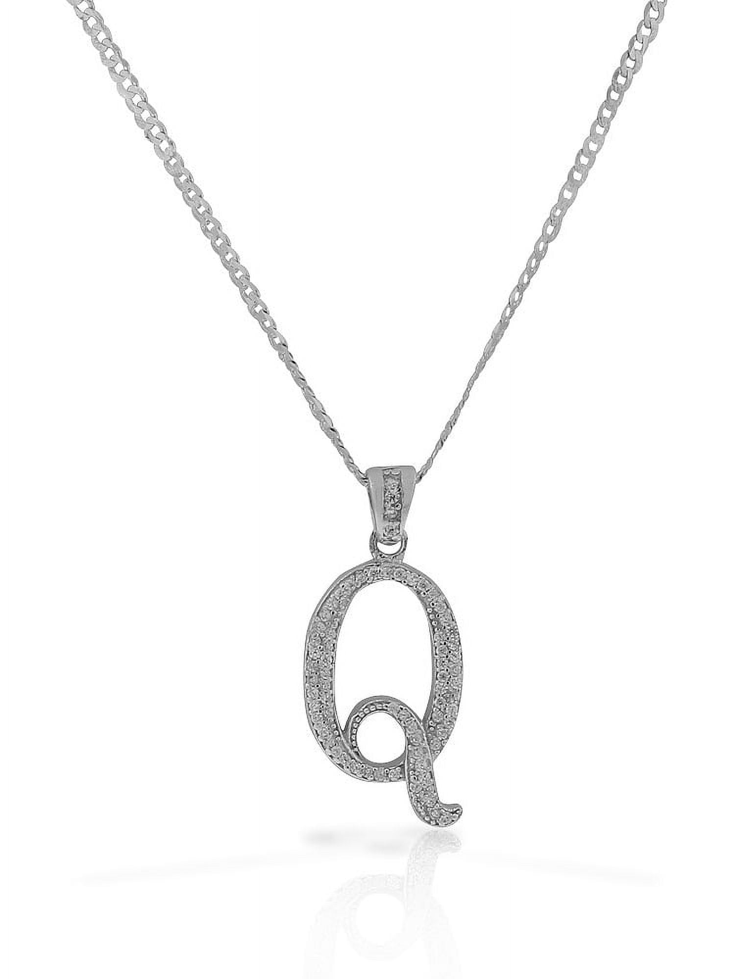 925 Sterling Silver CZ Letter Initial "Q" Pendant Necklace - Q ...
