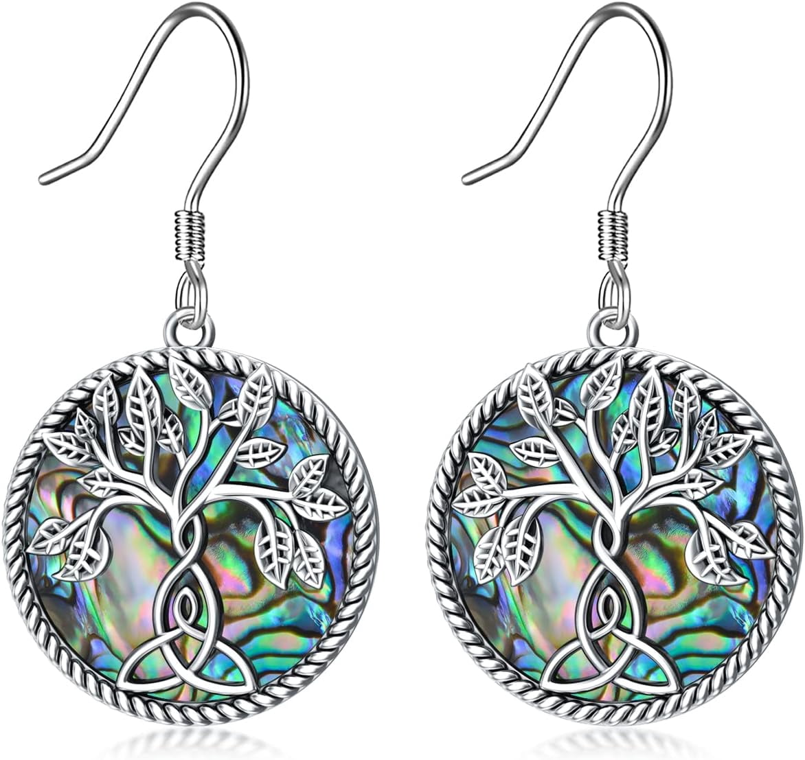 925 Sterling Silver Celtic Earrings Tree of Life Celtic Knot Abalone ...
