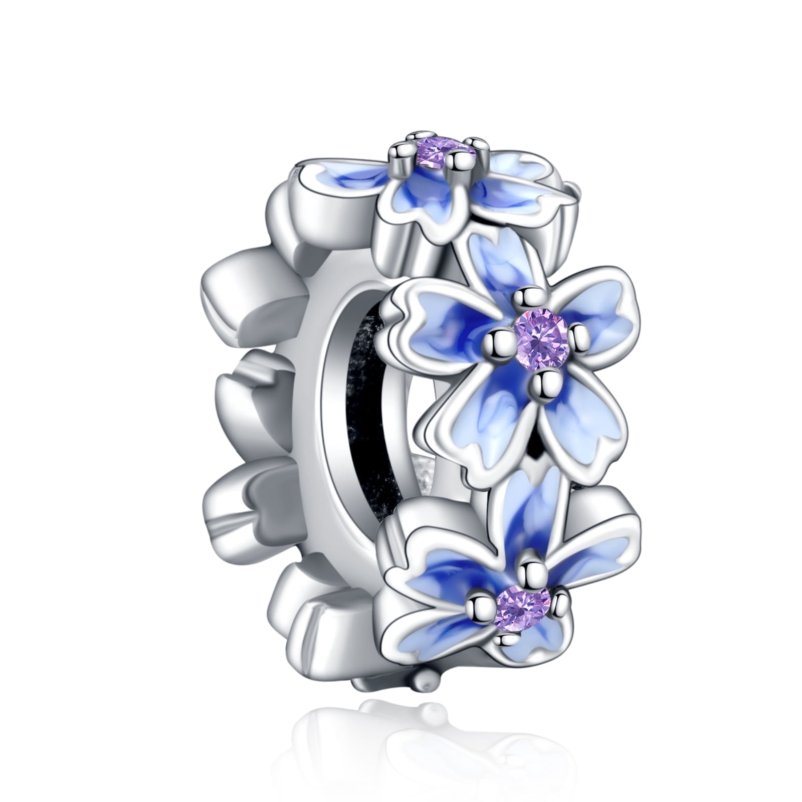 925 Sterling Silver Charm for Bracelets Blue Pansy Flower Spacer Charms ...