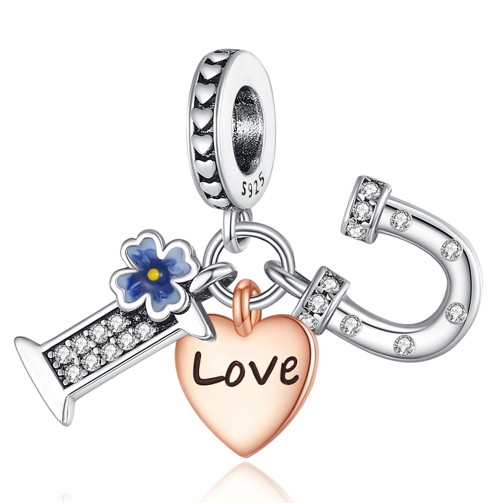 925 Sterling Silver Charm for Bracelets I Love You Two Tone Dangle ...