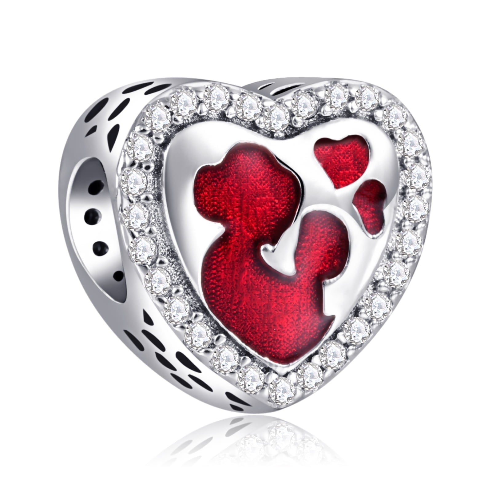 925 Sterling Silver Charm for Bracelets Red Mom & Baby Heart Charms ...