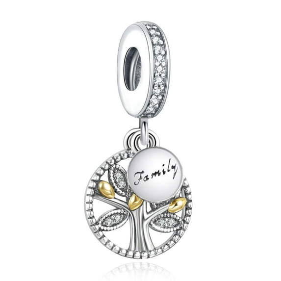 925 Sterling Silver Charm for Bracelets Two Tone Family Tree Dangle ...
