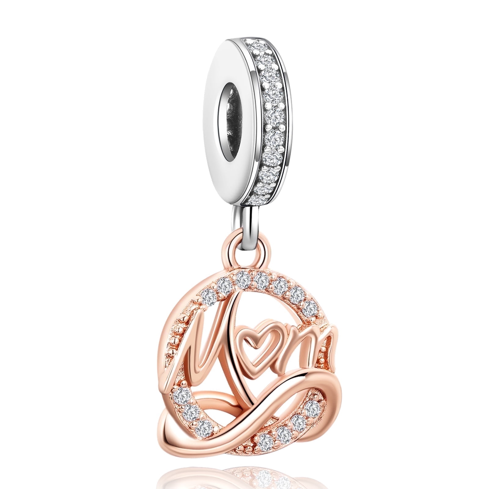 925 Sterling Silver Charm for Bracelets Two-tone Mom Dangle Charm Women ...