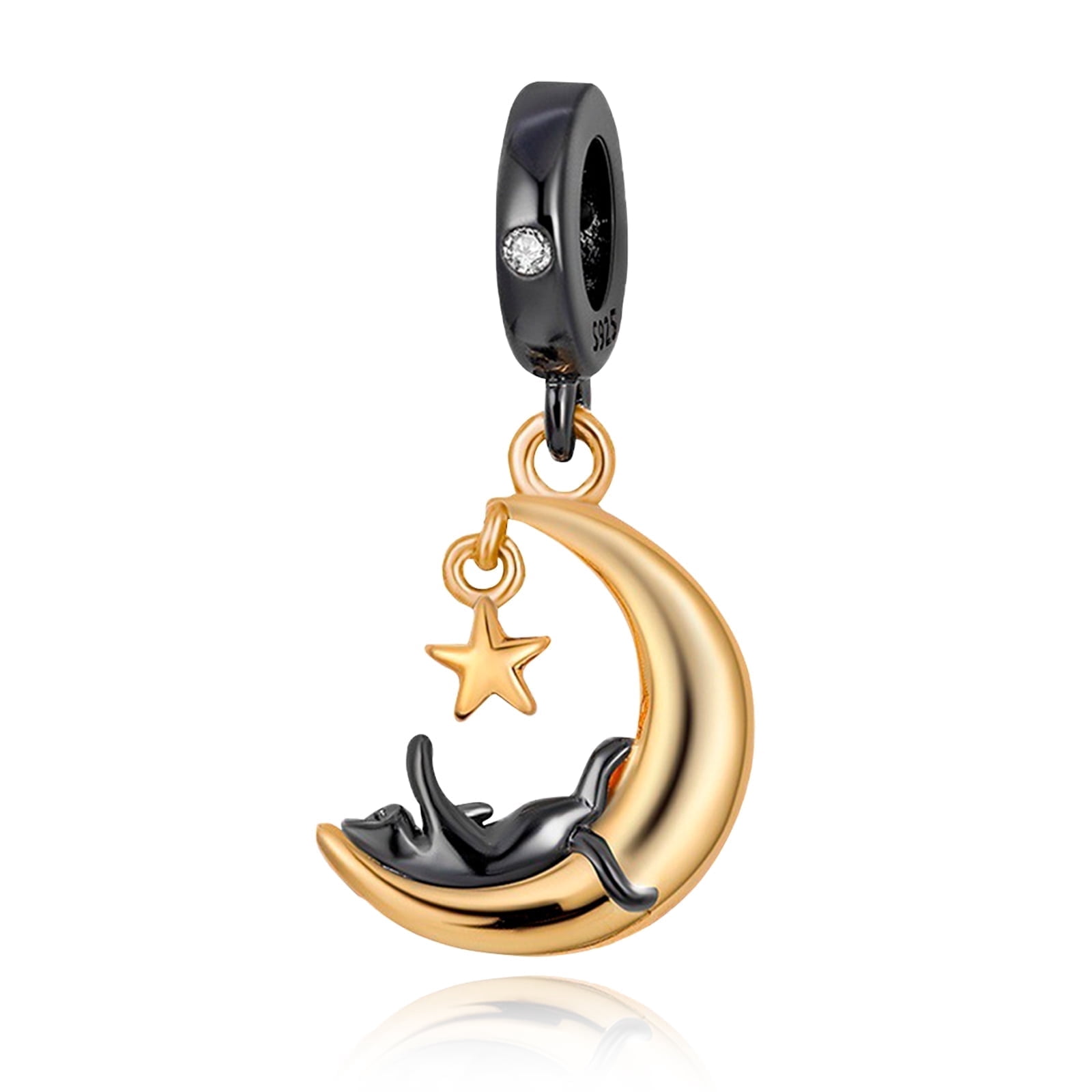 925 Sterling Silver Charm for Bracelets Women Silver Black Cat Gold ...
