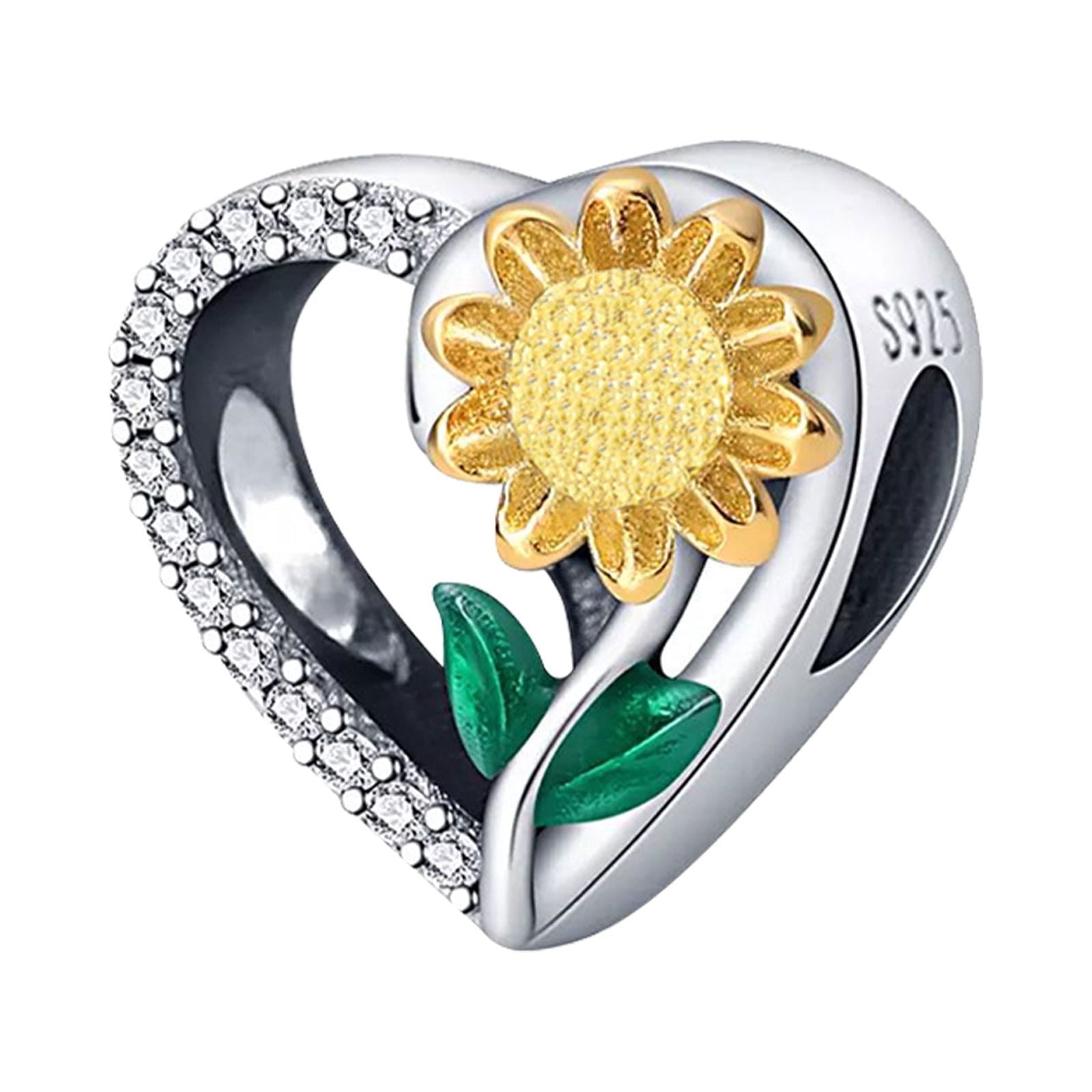 925 Sterling Silver Charm for Bracelets Women Silver Sunflower Heart ...
