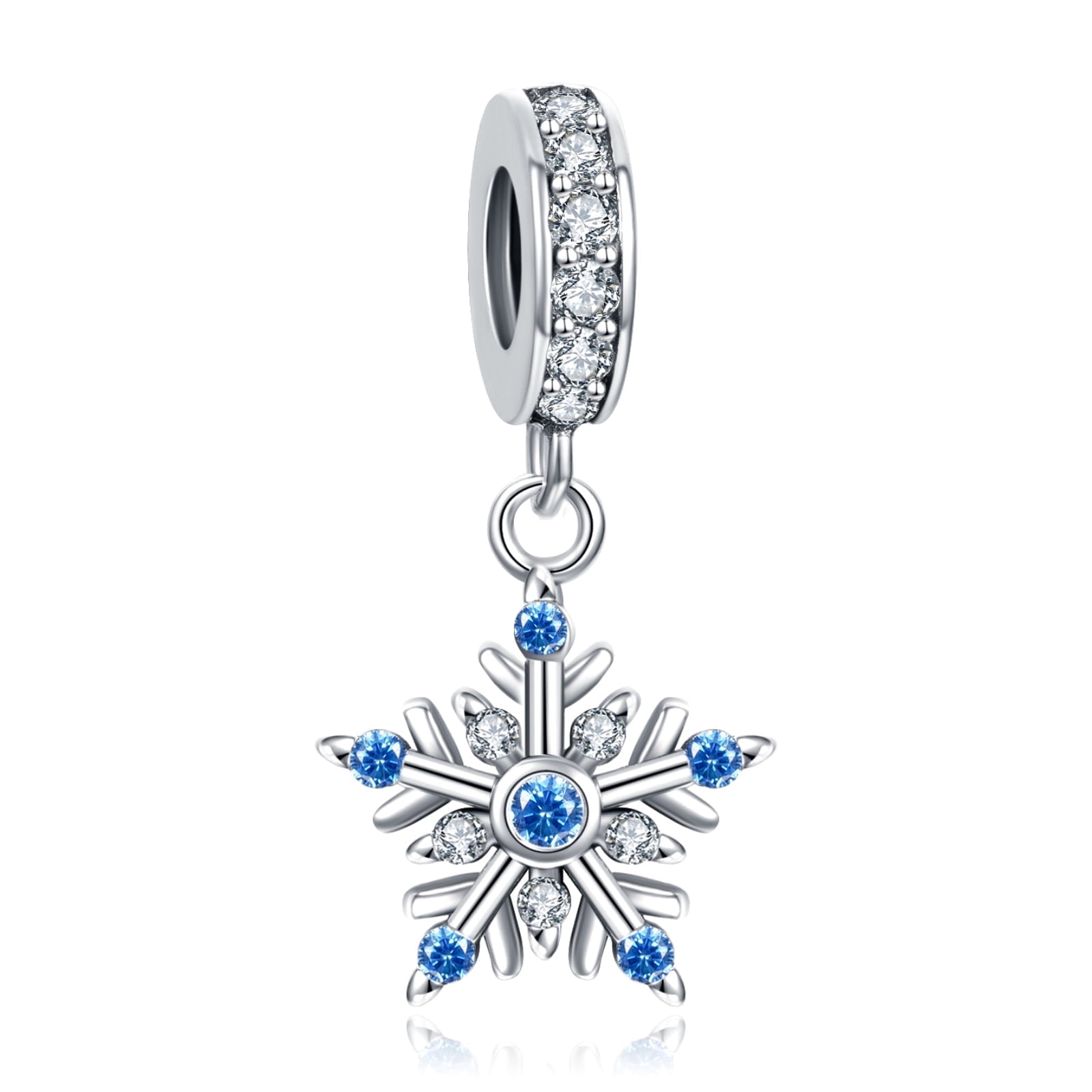 925 Sterling Silver Charm for Charm Bracelets Blue Snowflake Winter ...