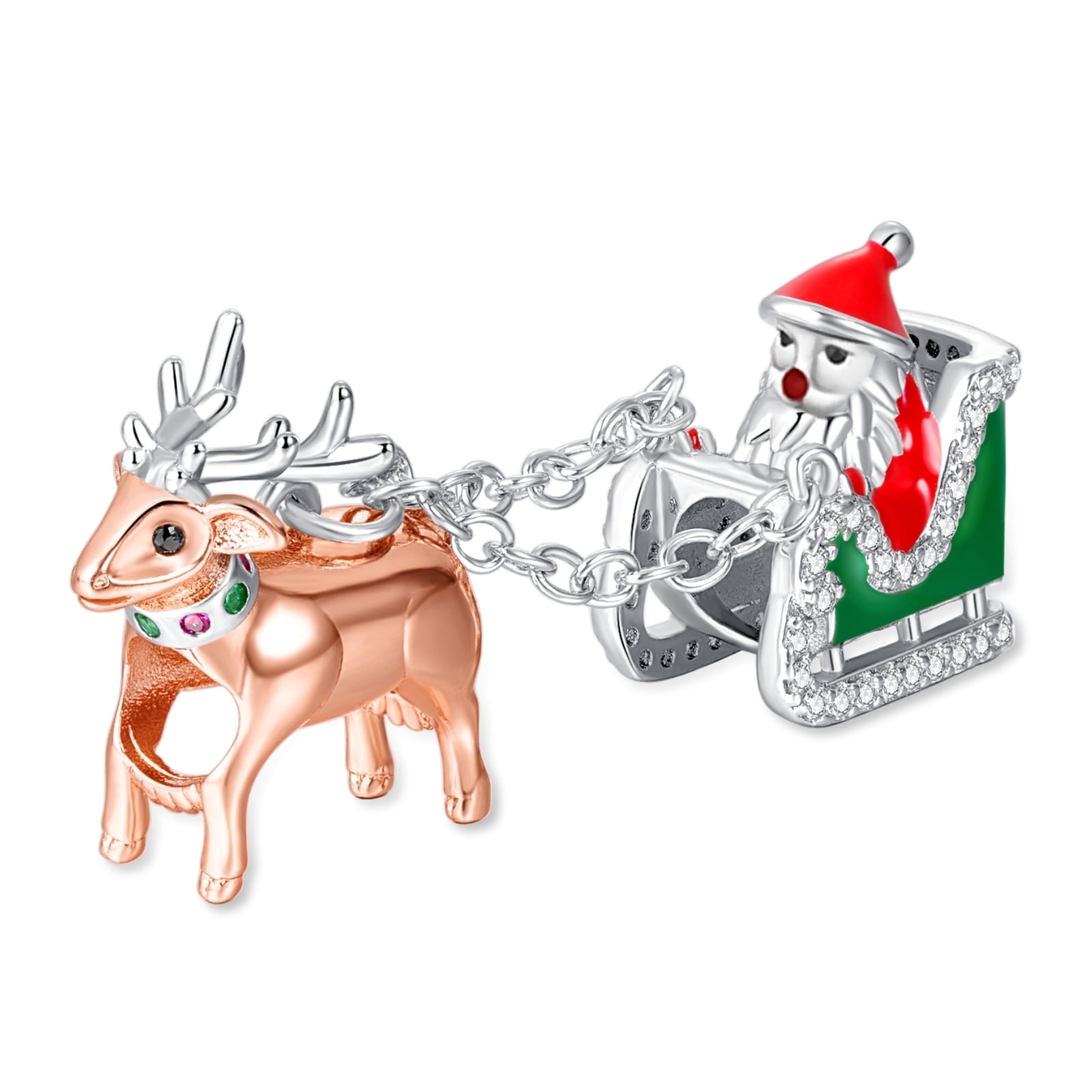 925 Sterling Silver Charm for Bracelets Santa Claus Reindeer Sleigh ...
