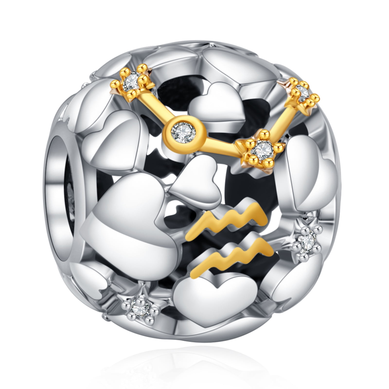925 Sterling Silver Charm for Pandora Bracelets Two Tone Zodiac Sign ...