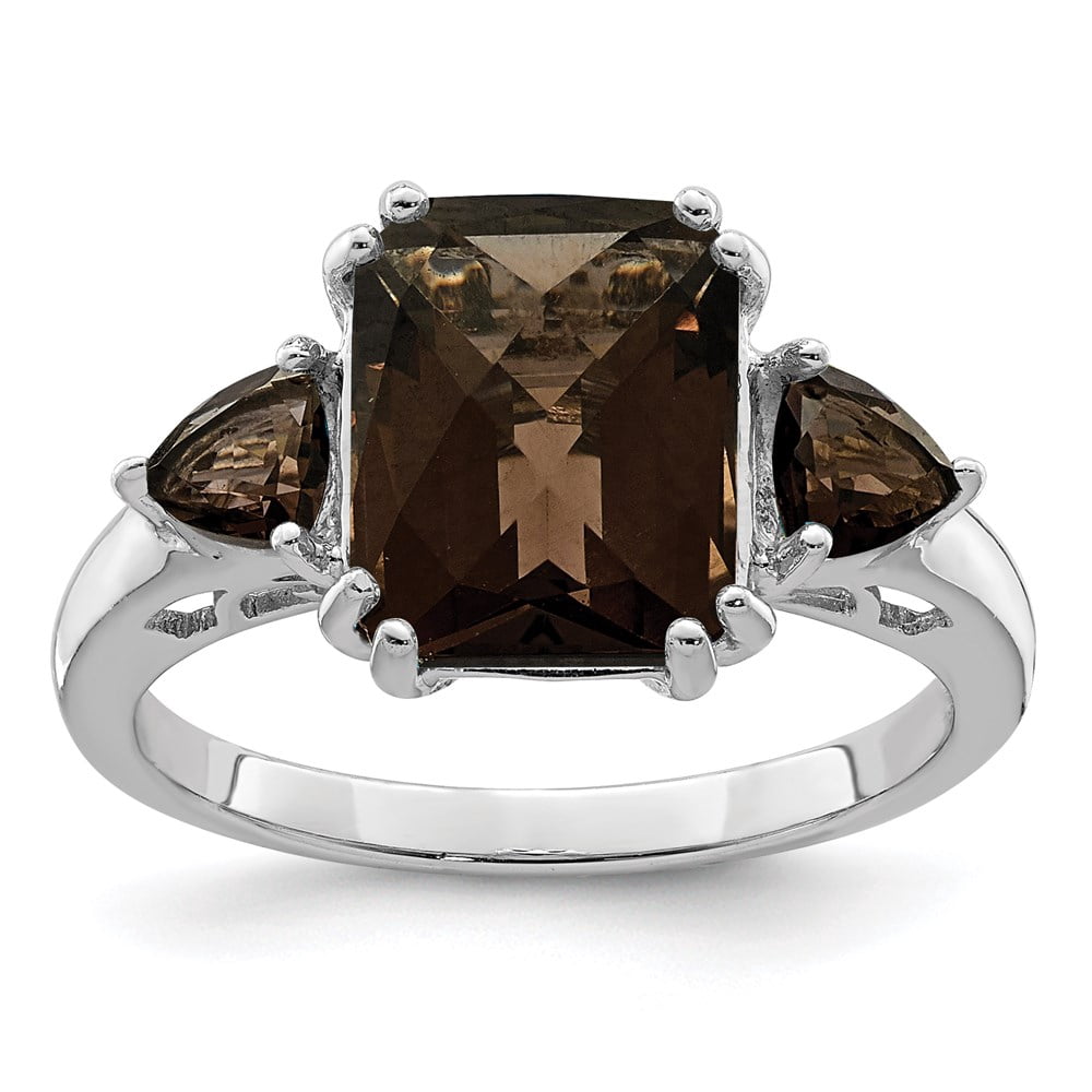 925 Sterling Silver Checkerboard Cut Smoky Quartz Ring Fine Jewelry For ...