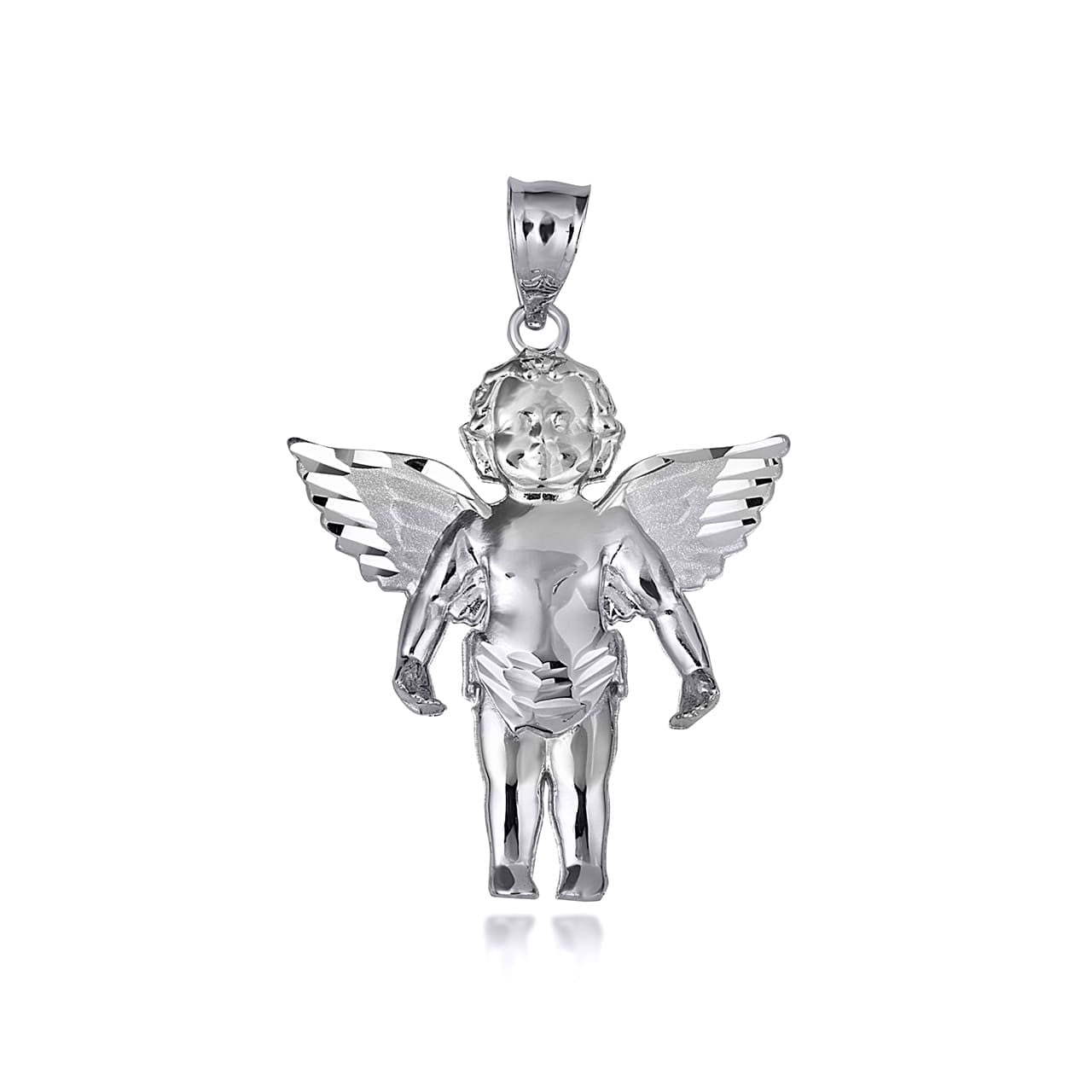 925 Sterling Silver Cherub Angel Wings Diamond Cut Pendant (Small/Large ...