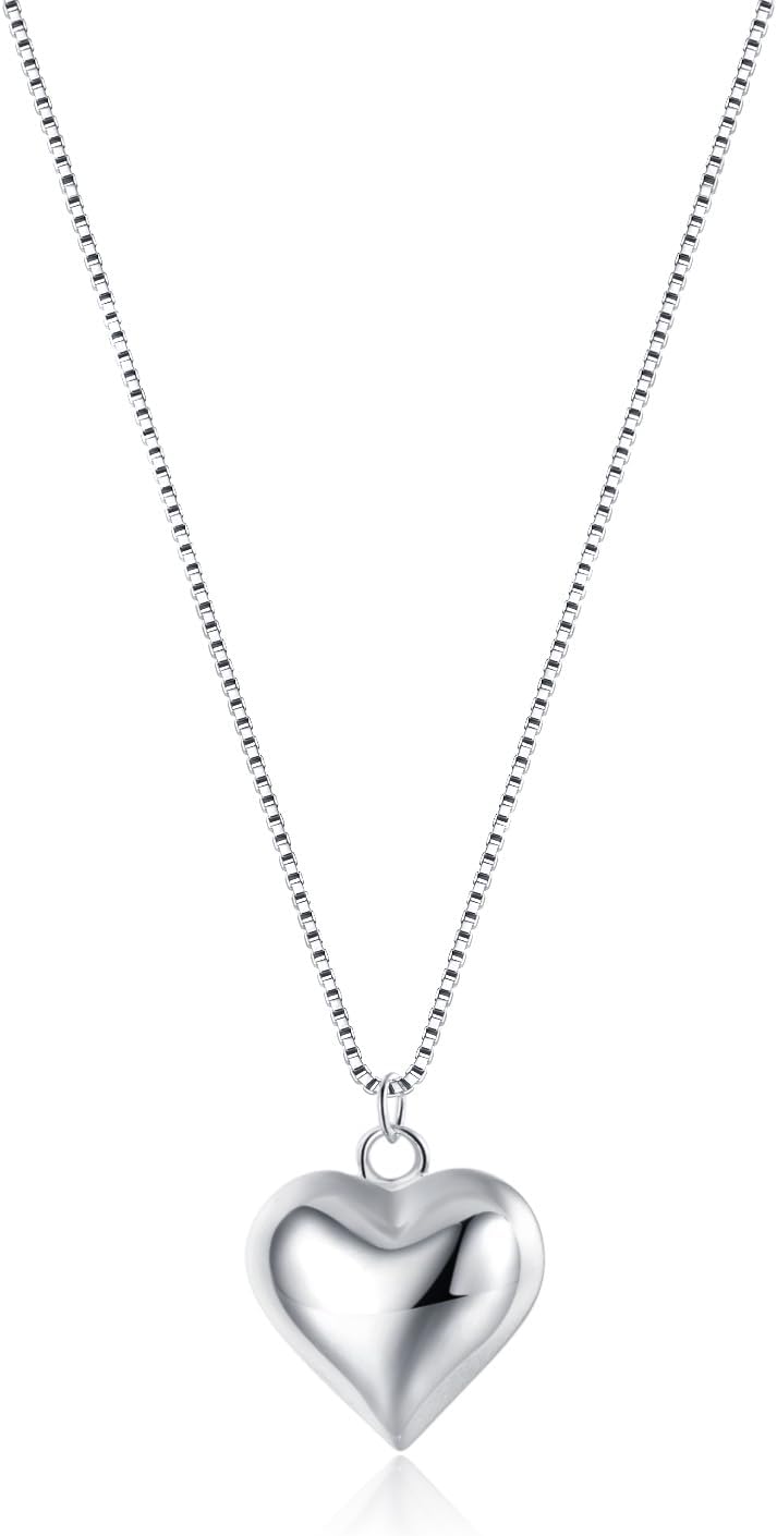 925 Sterling Silver Chunky Love Heart Choker Necklace for Women Teens ...