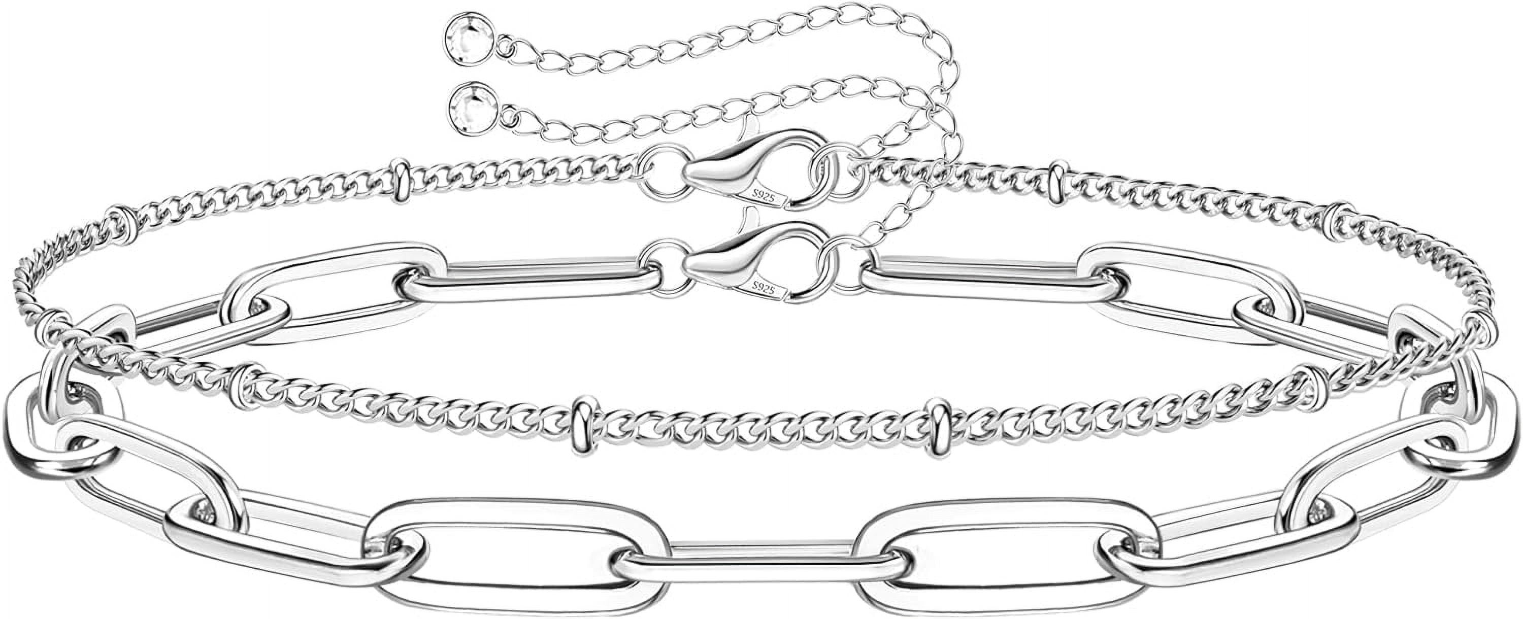 925 Sterling Silver Clasp Paperclip Chain Bracelets 14K White Gold ...
