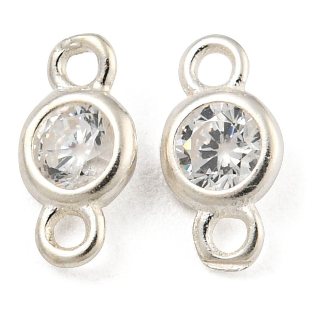 925 Sterling Silver Connector Charms with Cubic Zirconia Flat Round ...