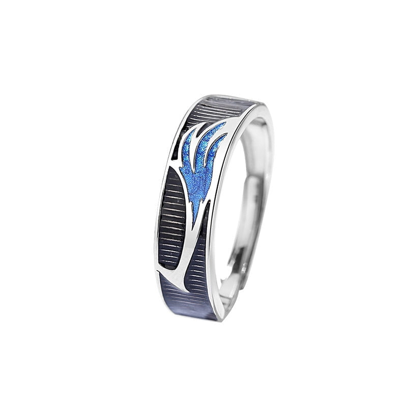 925 Sterling Silver Couple Rings Luan Feng He Ming Design Gem Inlaid ...