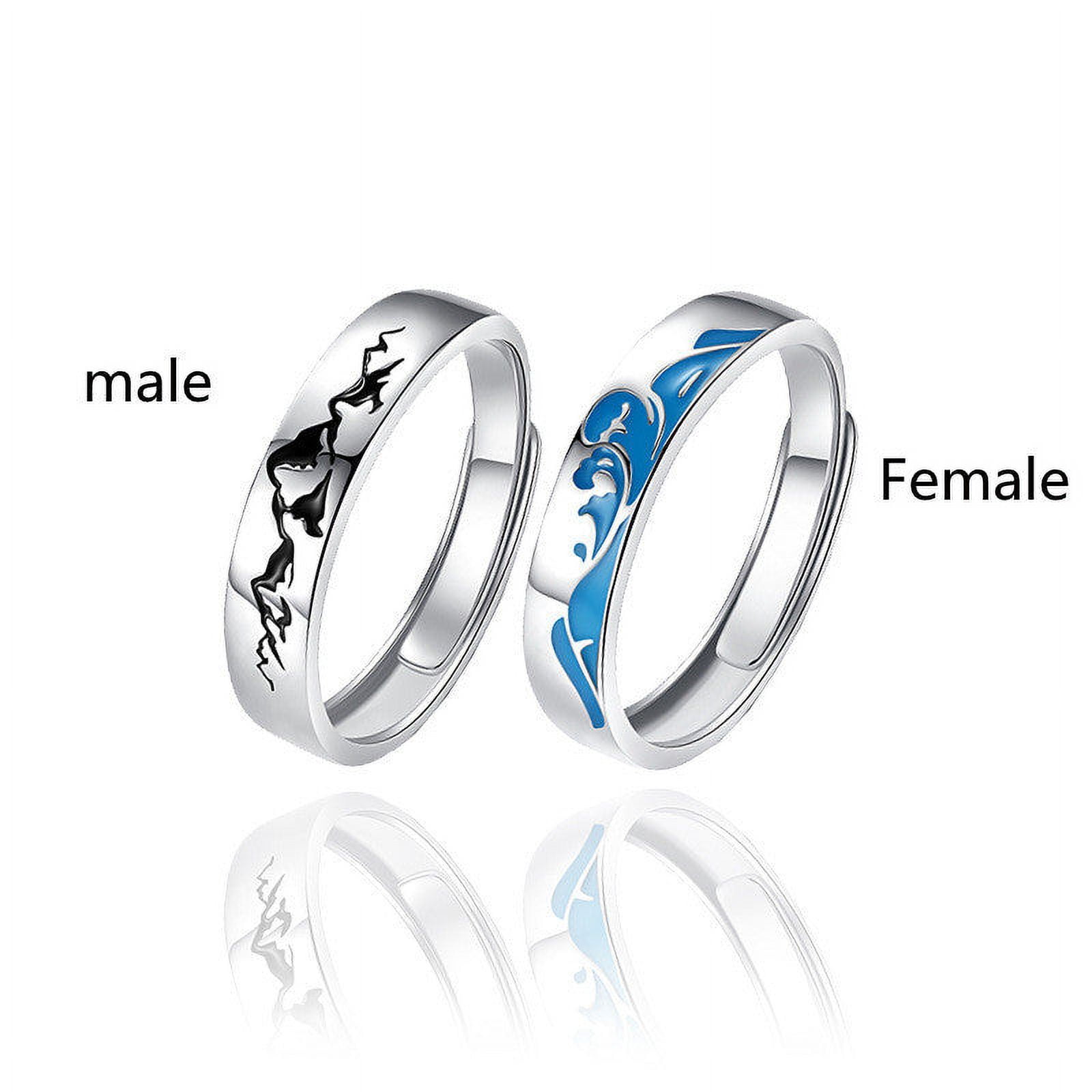 925 Sterling Silver Couple Rings, Wave Style Epoxy Treatment, His and ...