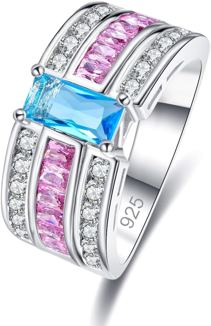 925 Sterling Silver Created Blue Topaz Filled Wide Band Ring for Women ...