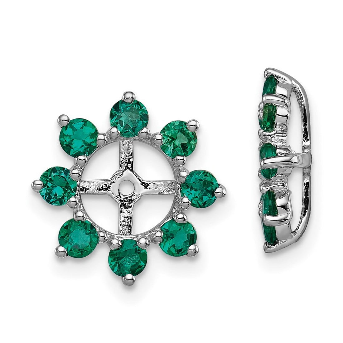 925 Sterling Silver Created Emerald Earrings Jacket 14x14mm Wide ...