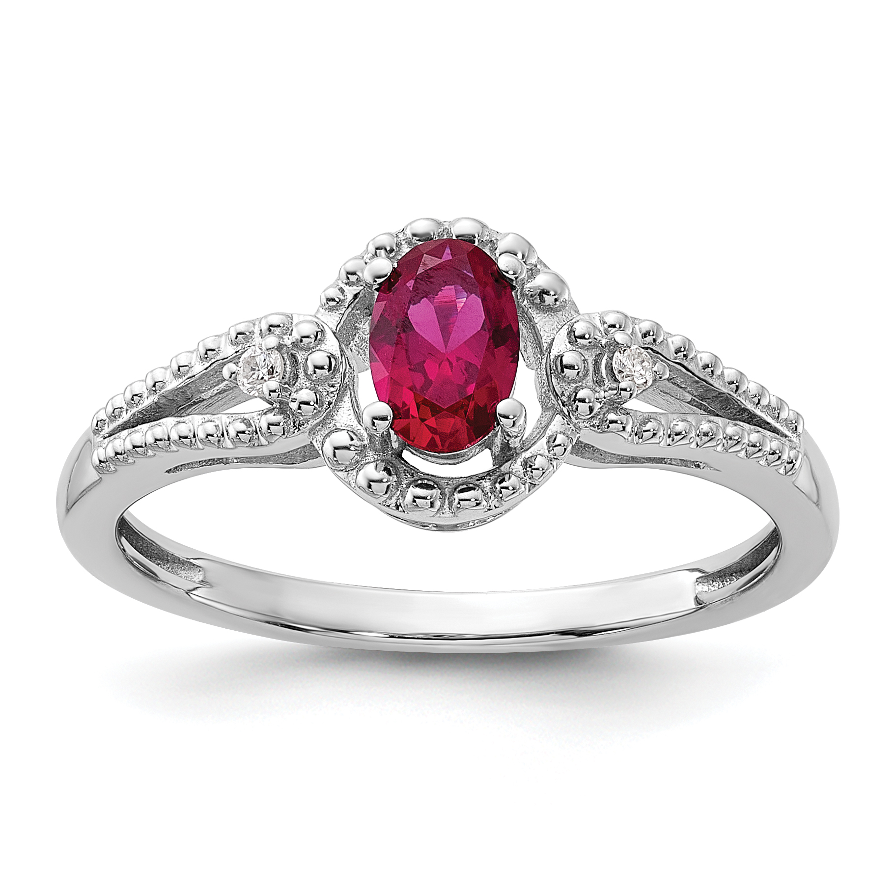 925 Sterling Silver Created Red Ruby Diamond Band Ring Size 7.00 ...