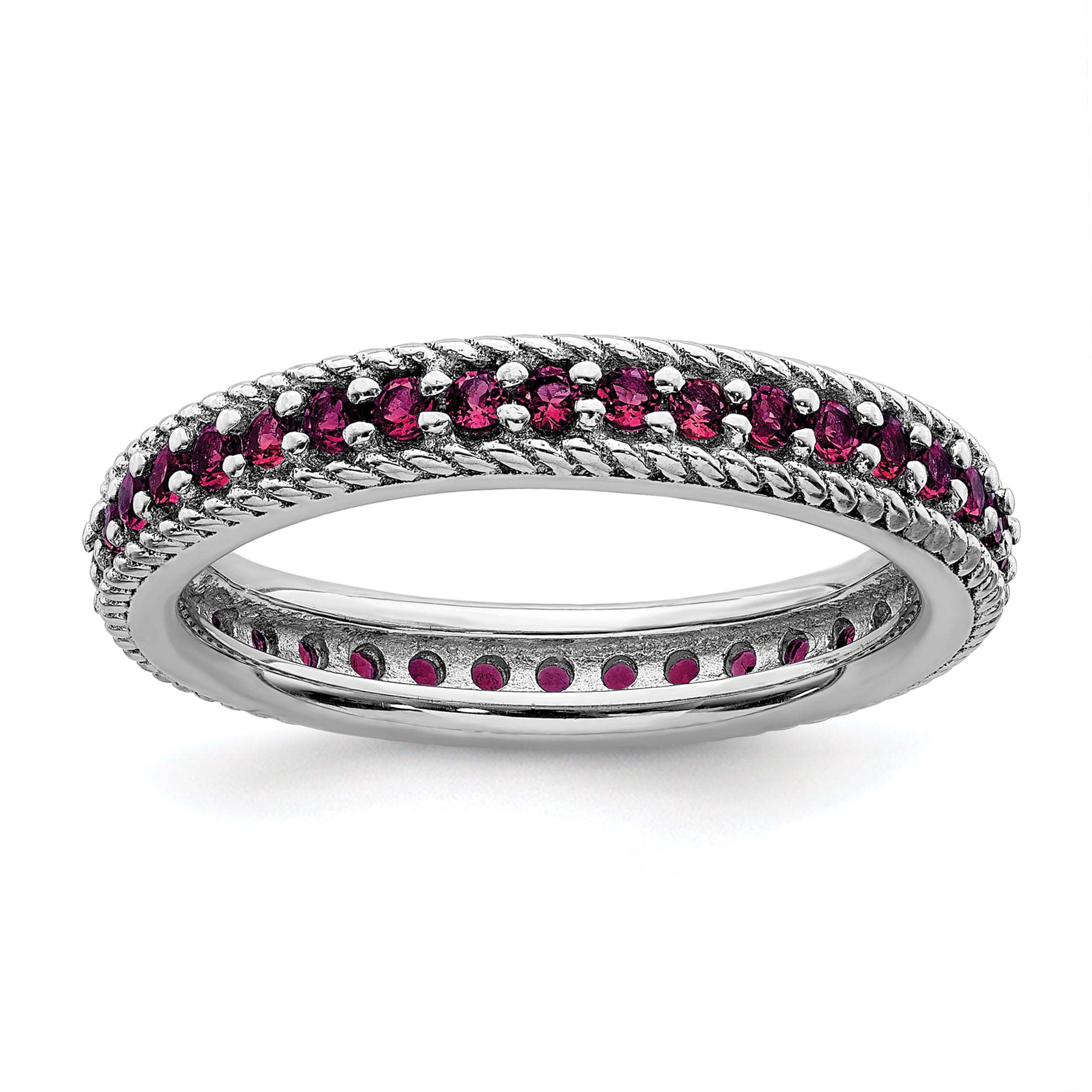 925 Sterling Silver Created Red Ruby Eternity Band Ring Size 6.00 ...