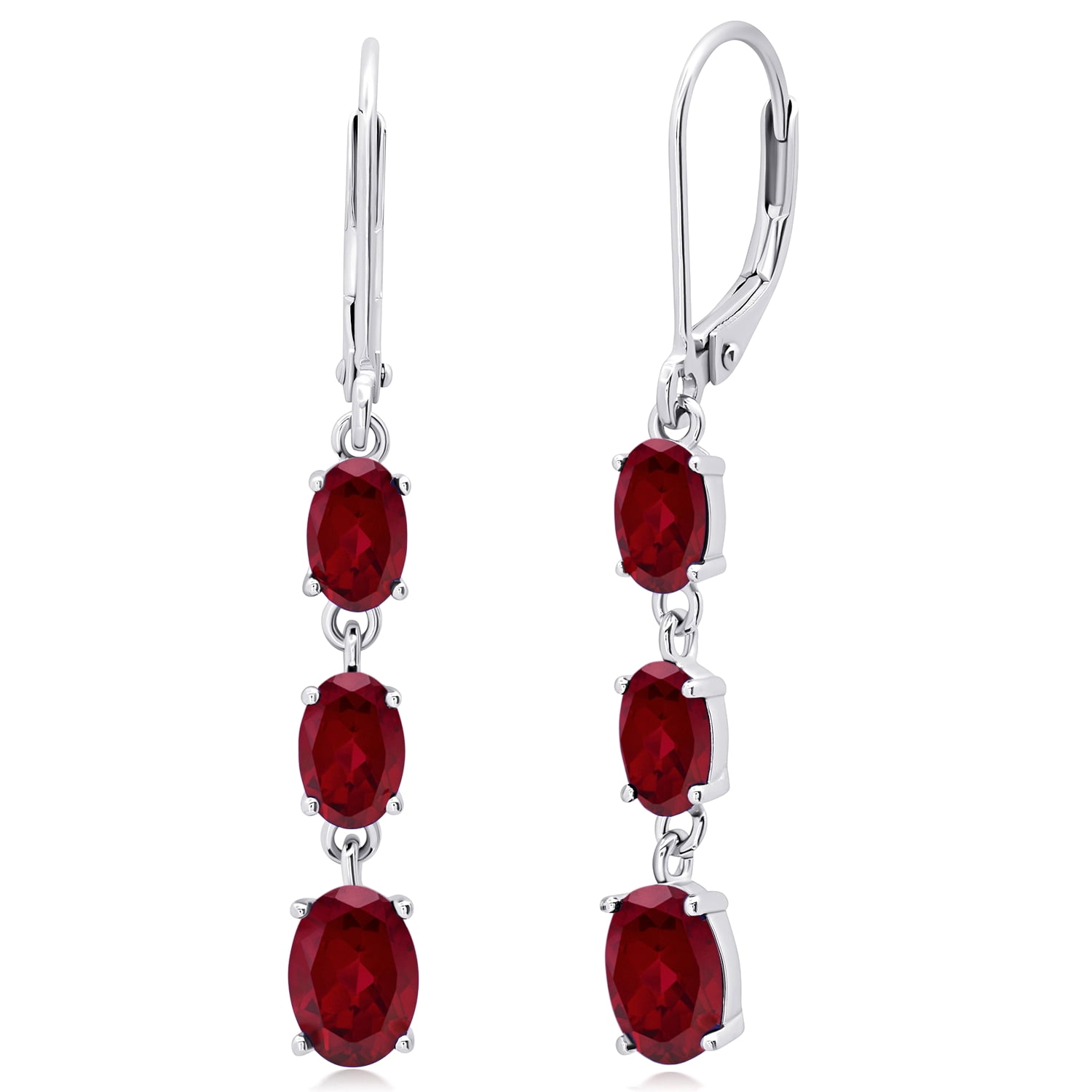 925 Sterling Silver Created Red Ruby Oval Dangle Earrings for Women ...