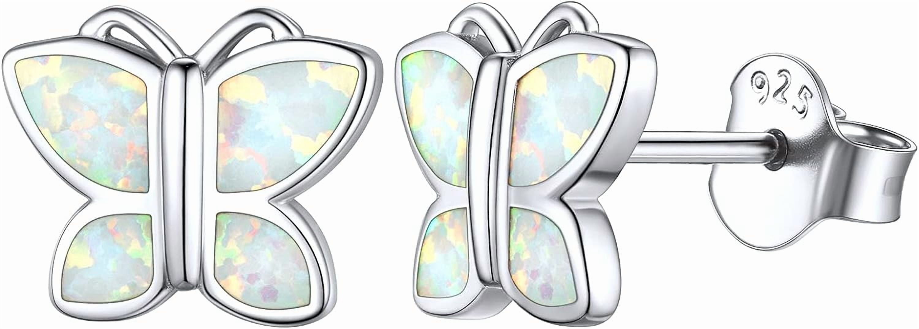 925 Sterling Silver Created White Opal Stud Earrings For Women ...