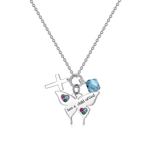 925 Sterling Silver Cross Butterfly Necklace Baptism Communion Birthday ...