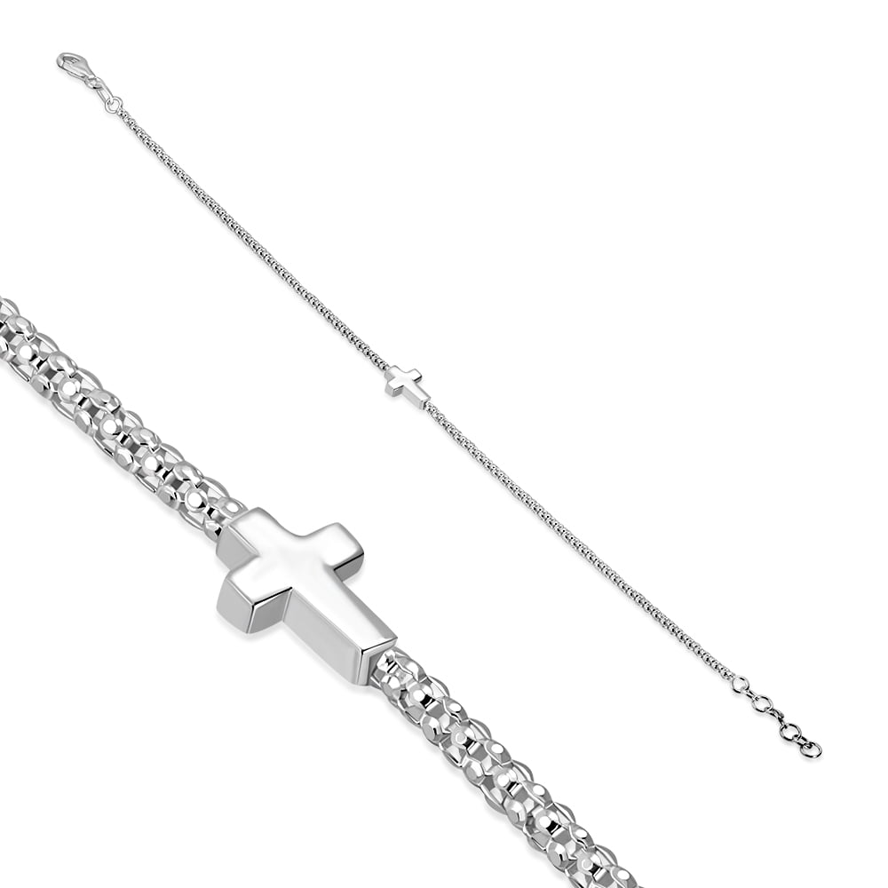 925 Sterling Silver Cross Charm Bracelet - Walmart.com