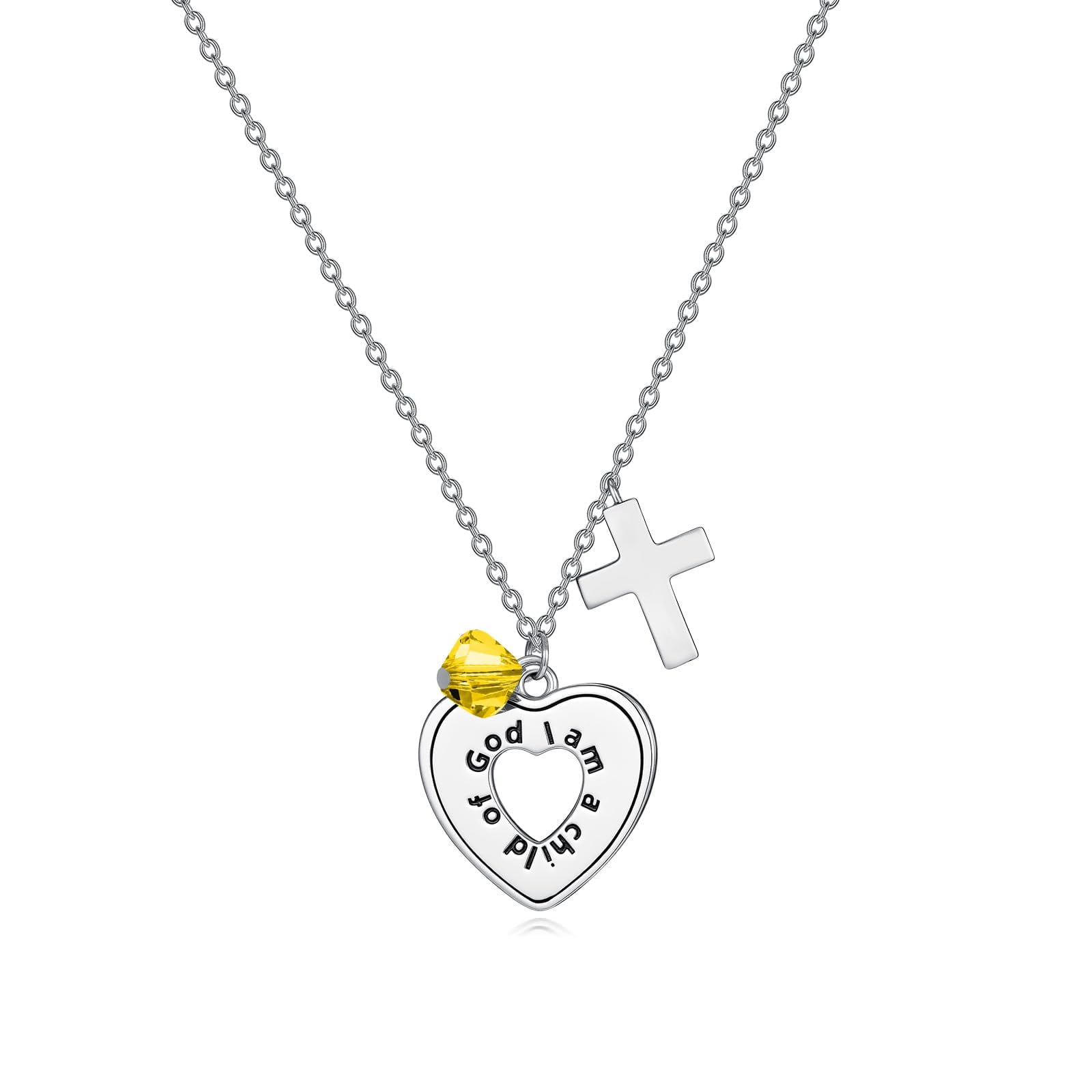 925 Sterling Silver Cross Heart Necklace Baptism Communion Birthday ...