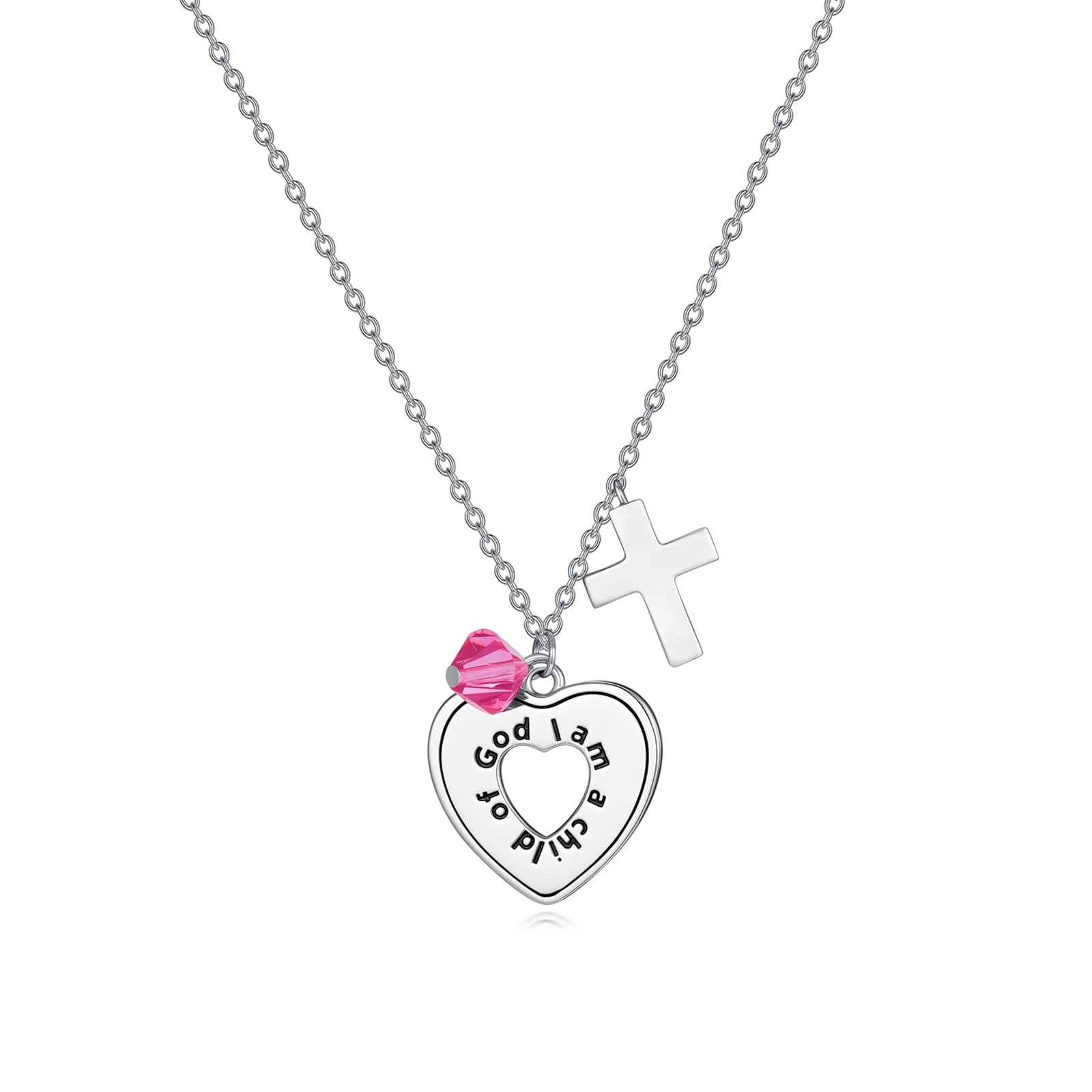 925 Sterling Silver Cross Heart Necklace Baptism Communion Birthday ...