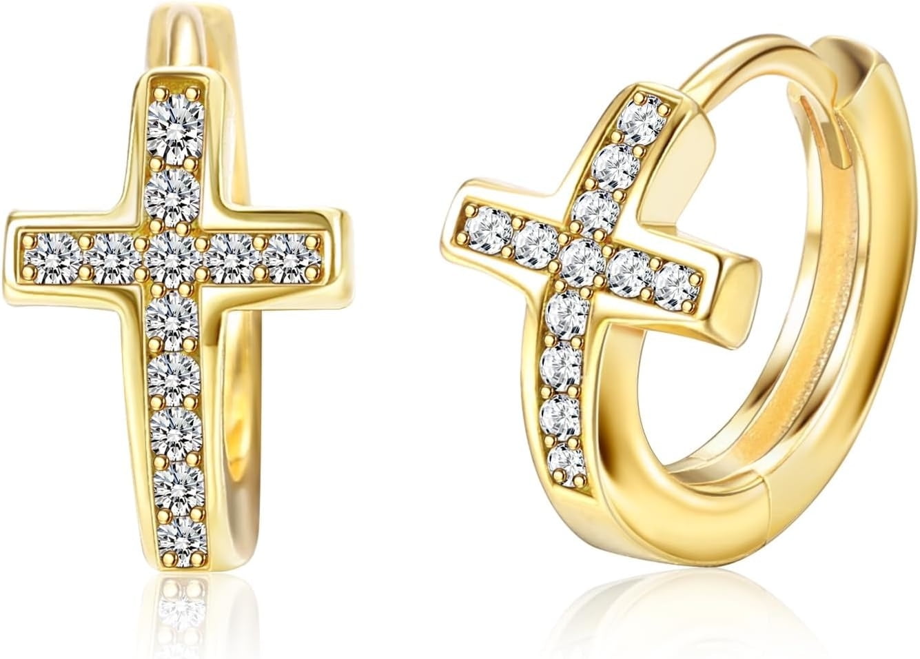 925 Sterling Silver Cross Hoop Earrings: Small Huggie Earring for Women ...