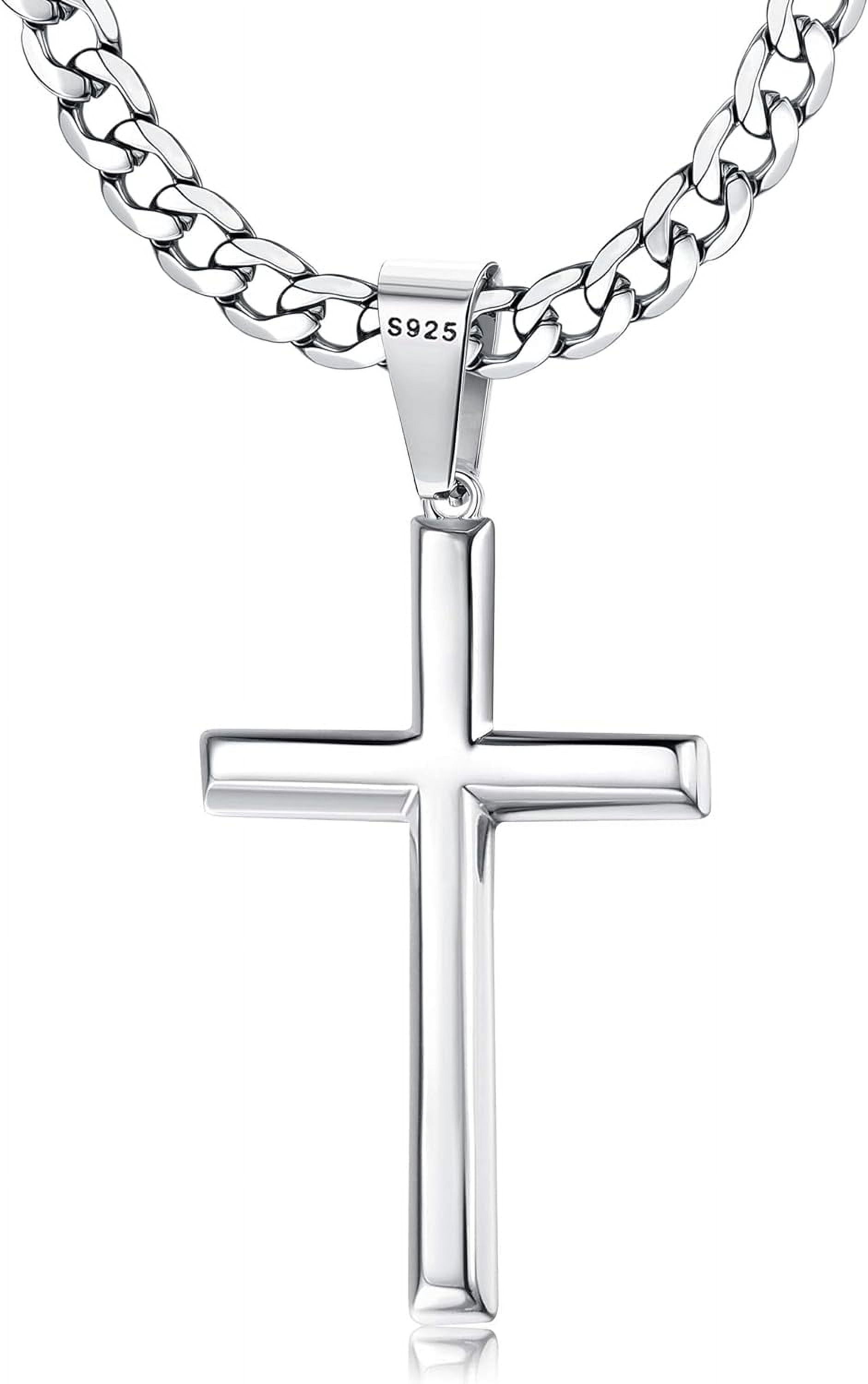 "H-FMUTU 925 Sterling Silver Cross Pendant, Beveled Edge, 5mm Stainless ...