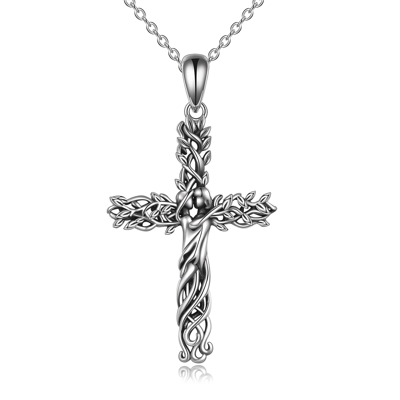 925 Sterling Silver Cross Necklace Catholic Pendant Virgin Mary & Jesus ...