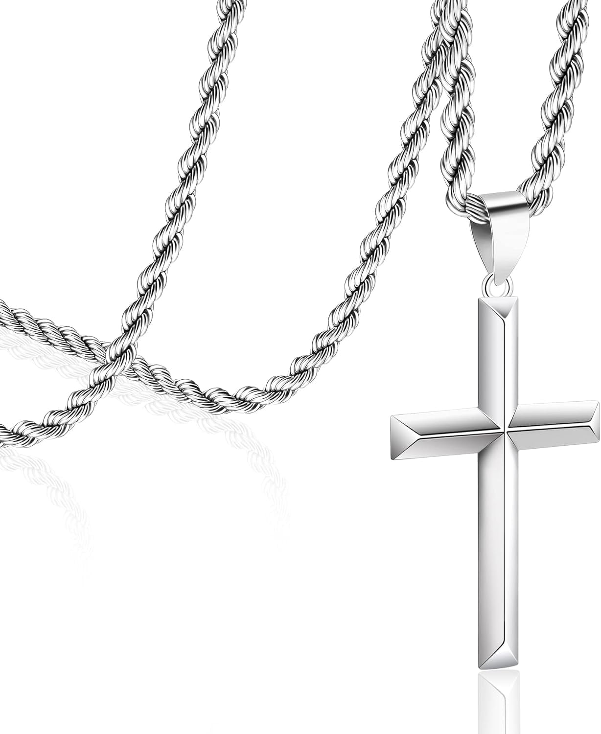 925 Sterling Silver Cross Necklace for Men with 3.5mm Stainless Steel ...
