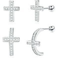 925 Sterling Silver Cross Stud Earrings for Women Men Small Half Hoop ...