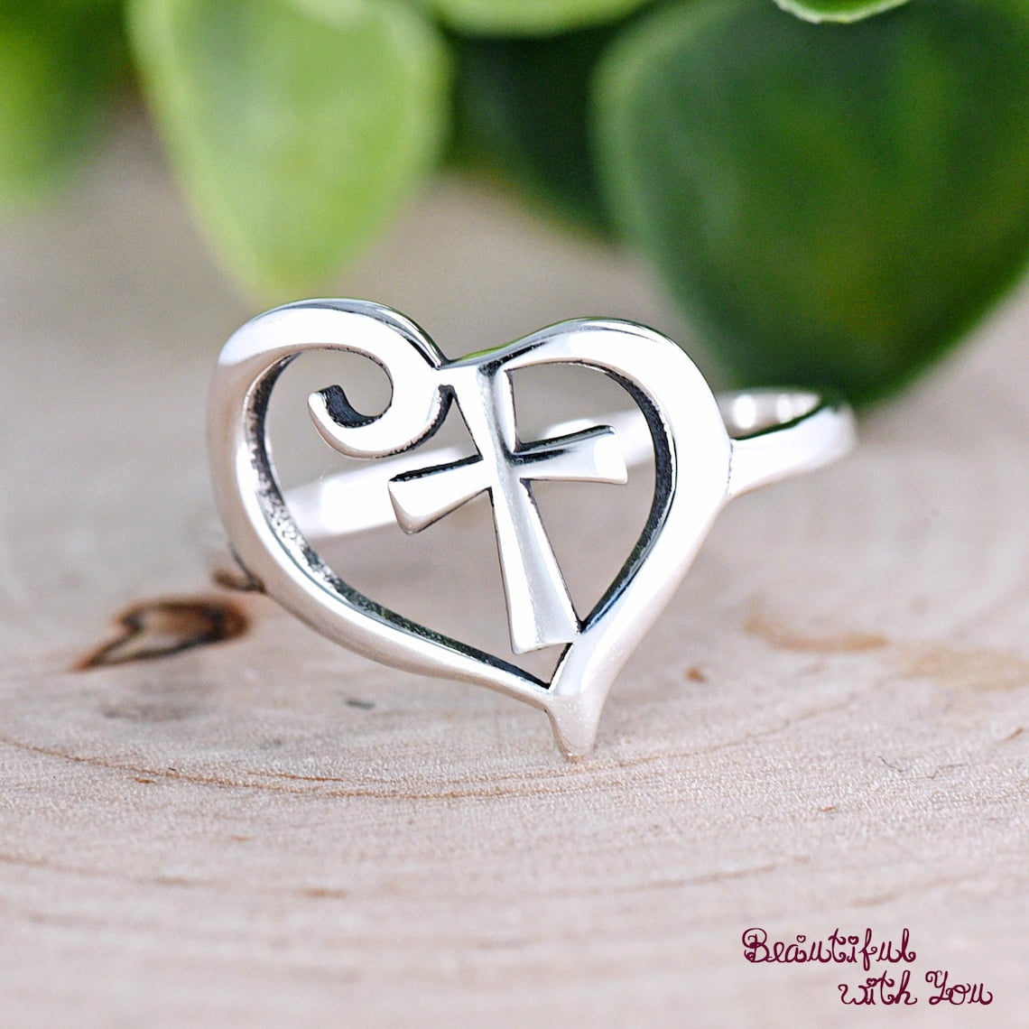 925 Sterling Silver Cross in Heart Ring, Christian Promise Ring for ...