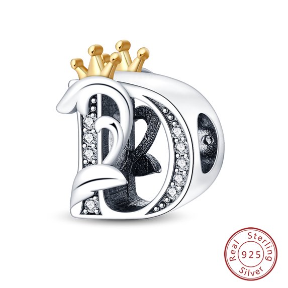 925 Sterling Silver Crown Initial Charms - 26 Letters Alphabet Beads ...