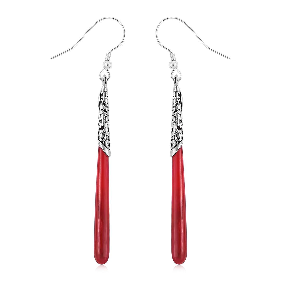 Red Coral Dangle Earrings for Women in 925 Sterling Silver - Drop ...