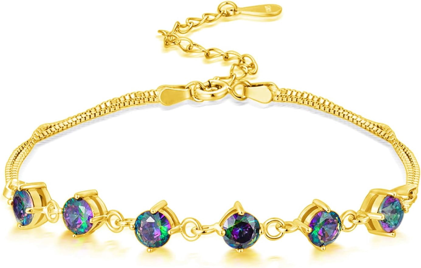 925 Sterling Silver Cubic Zirconia Bracelet, Synthetic Alexandrite Bolo ...
