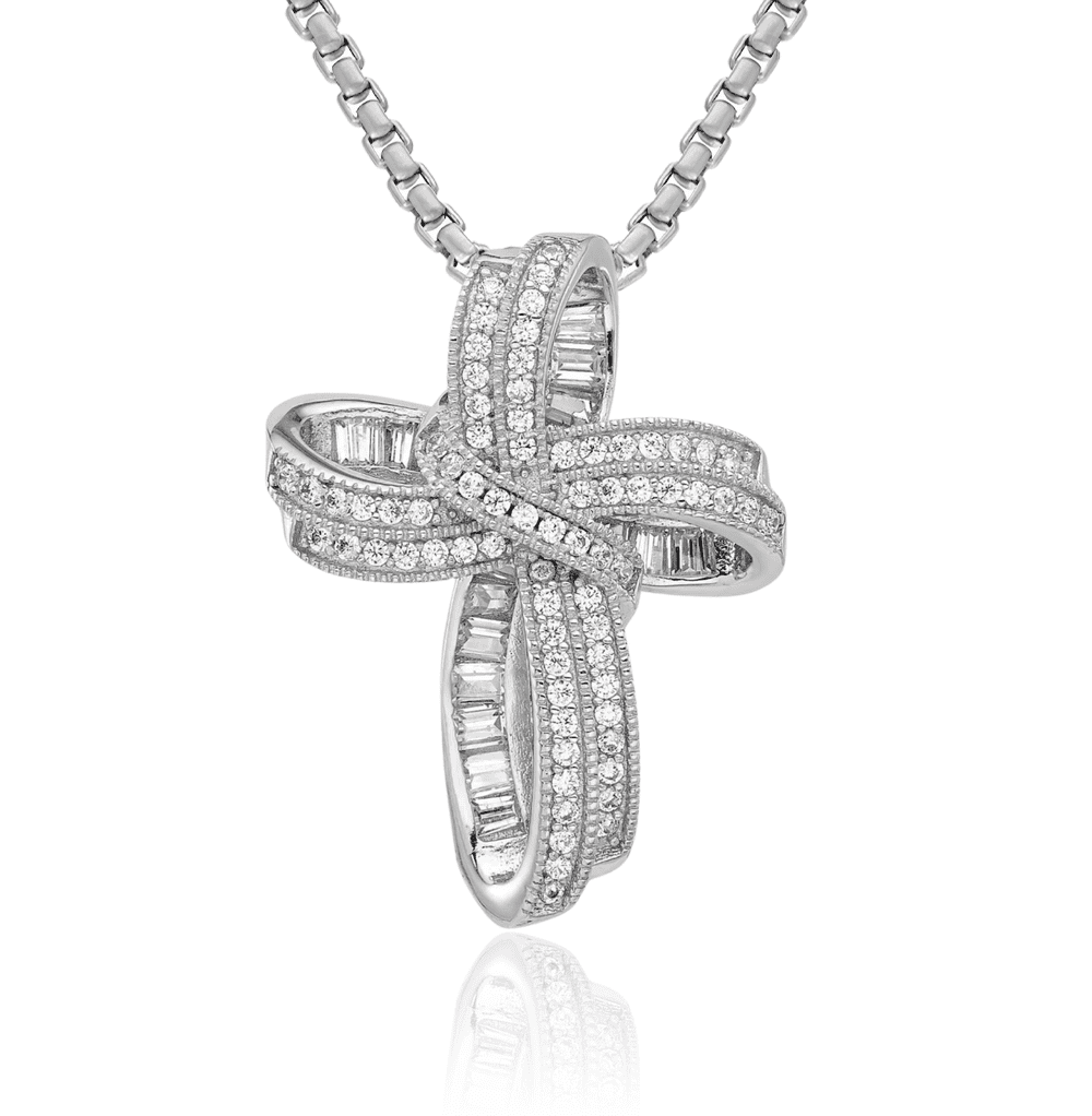 925 Sterling Silver Cubic Zirconia CZ Holy Cross Necklace Religious ...