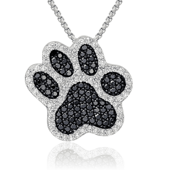 925 Sterling Silver Cubic Zirconia CZ Paw Print Pet Floating Chain ...