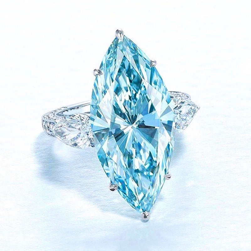 925 Sterling Silver Cubic Zirconia Ring Blue Horse Eye Diamond Ring Engagement Ring Wedding Band ...