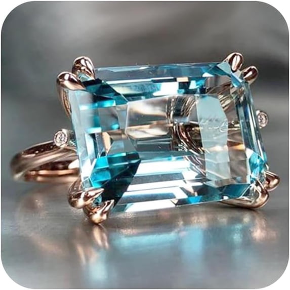925 Sterling Silver Cubic Zirconia Ring Radiant Blue Diamond Ring ...