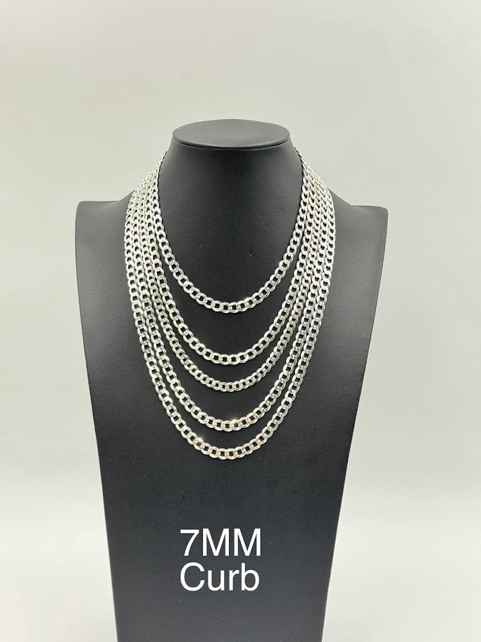 925 Sterling Silver Curb Chain Necklace 7mm 24" Italy - Walmart.com
