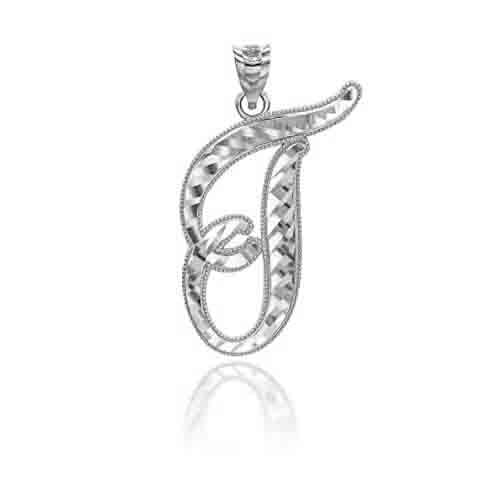.925 Sterling Silver Cursive Diamond Cut Letter "A-Z" Initial (Pendant ...