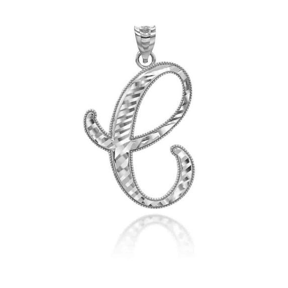 .925 Sterling Silver Cursive Diamond Cut Letter "A-Z" Initial (Pendant ...