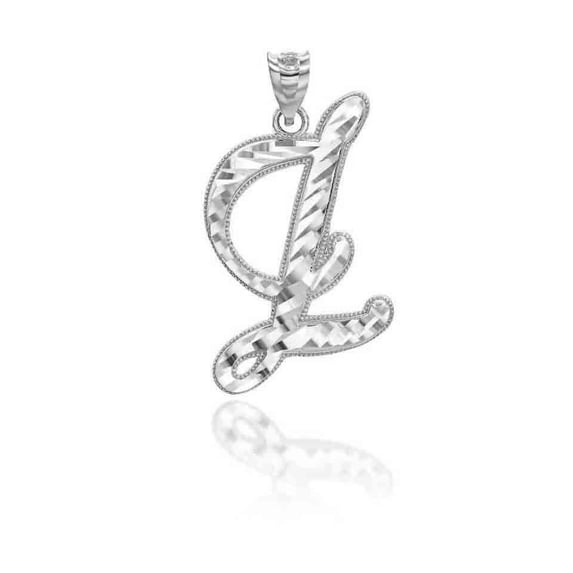 .925 Sterling Silver Cursive Diamond Cut Letter "A-Z" Initial (Pendant ...