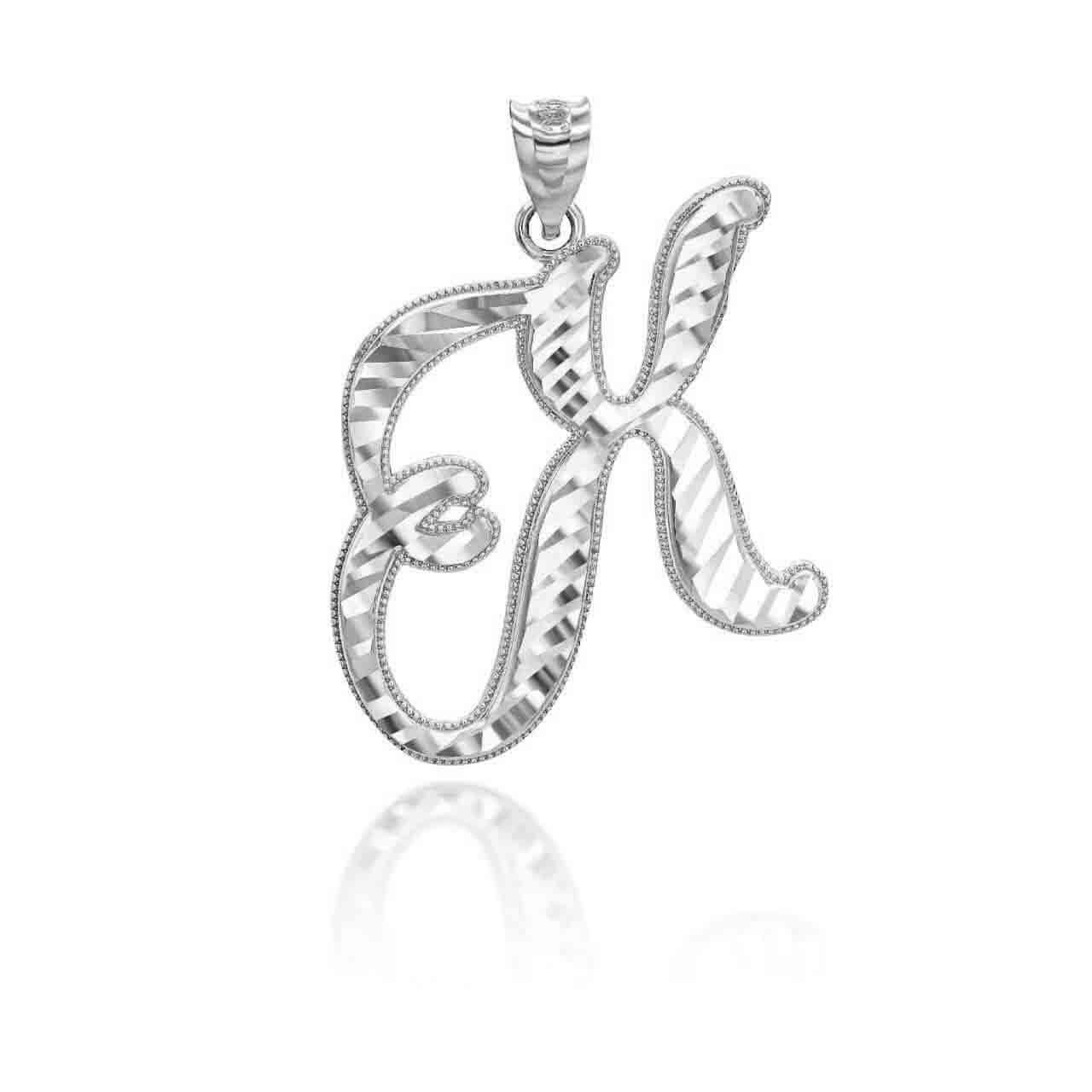 .925 Sterling Silver Cursive Diamond Cut Letter "A-Z" Initial (Pendant ...